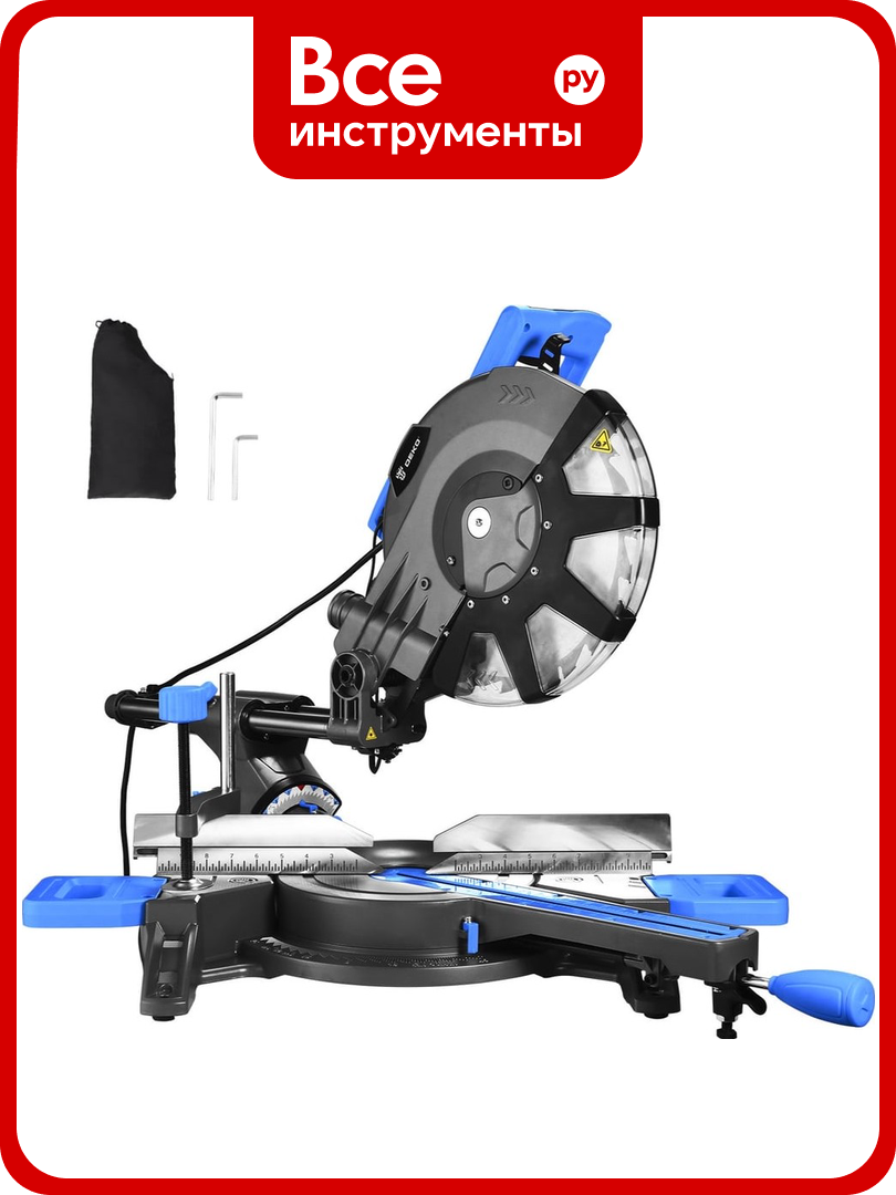 Торцовочная пила DEKO DKMS305 Laser, мощность 2550 Вт, 305 мм, с функцией протяжки и лазером для точного реза