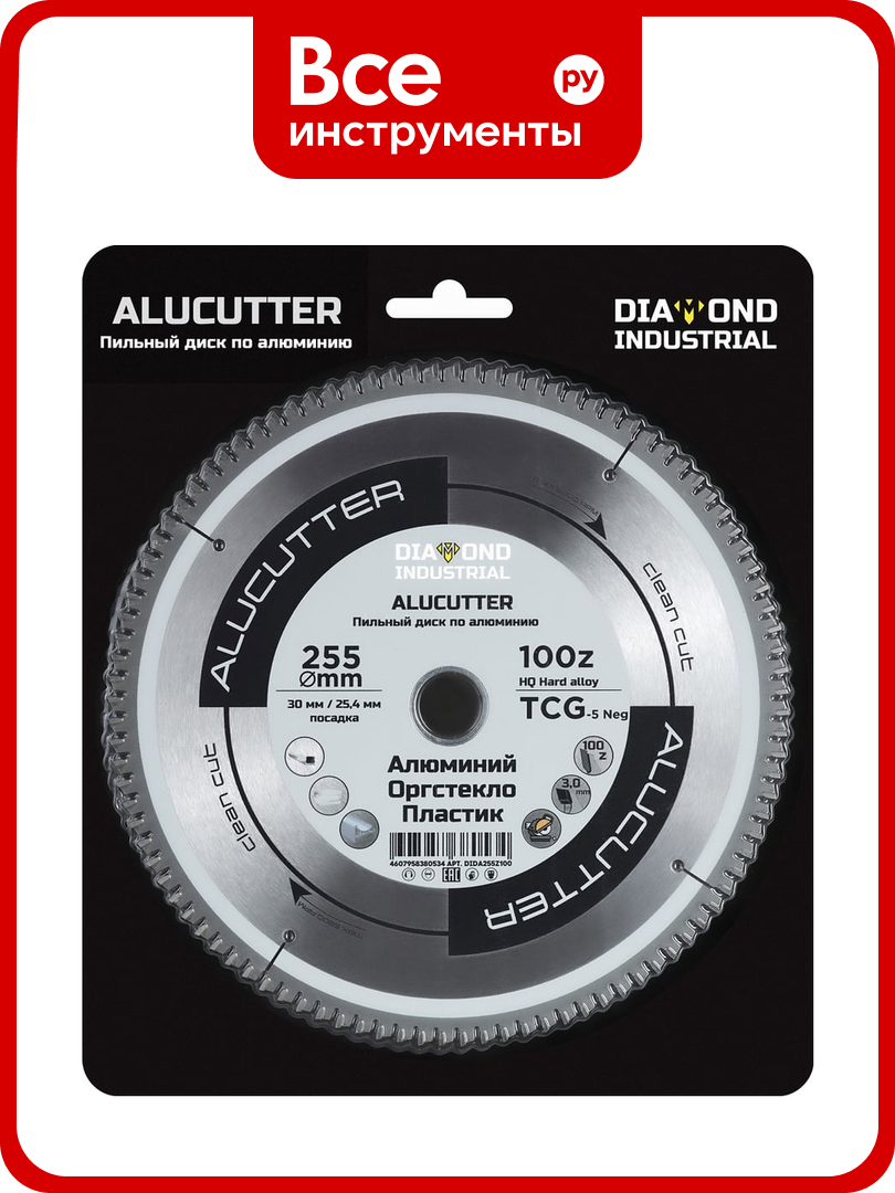 Диск пильный по алюминию, пластику Alucutter 255x30/25.4 мм, Z=100 TCG Diamond Industrial DIDA255Z100