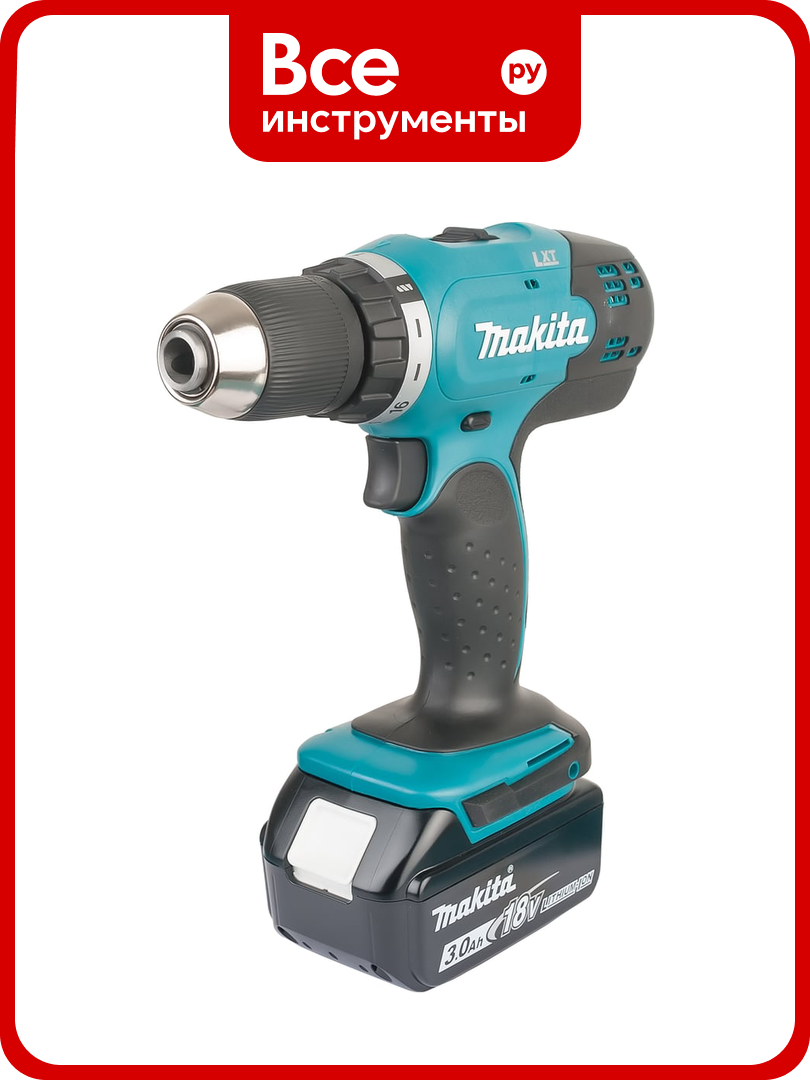 Аккумуляторная дрель-шуруповерт Makita LXT DDF453RFE с щеточным двигателем, патроном 1/2 и Li‑Ion набором
