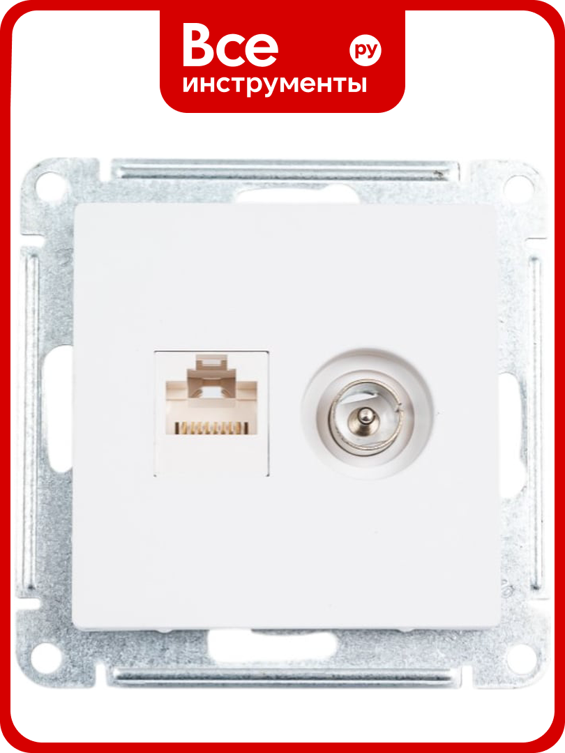 Двойная тв + компьютерная rj45 розетка Systeme Electric Atlasdesign лотос кат. 5е ATN001389, пластик, для удобного