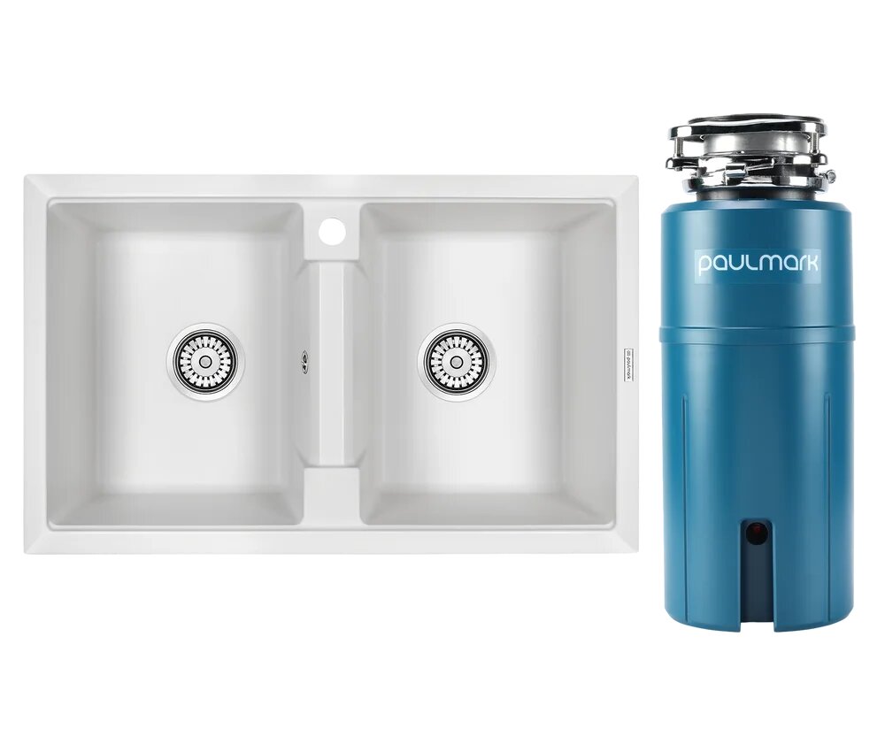 Комплект Мойка Paulmark Tandem 80/2PM238150-WH, белая / Измельчитель Intenso I-PRO 1000