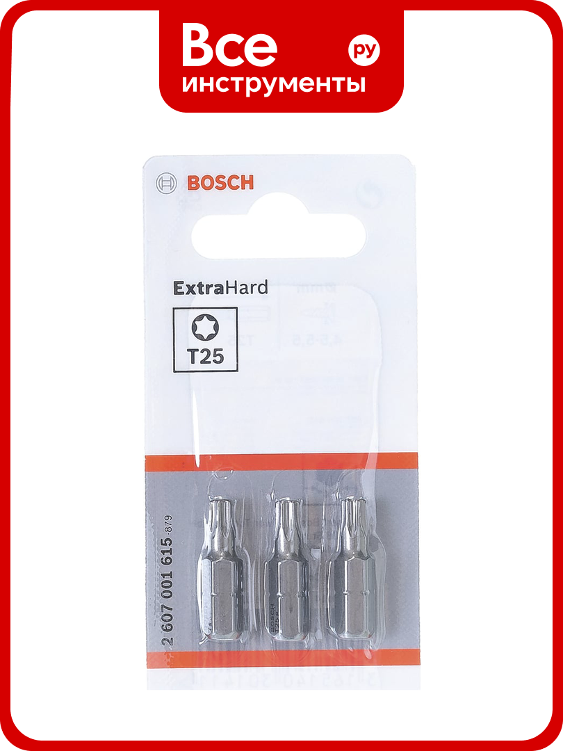 Бита Extra Hard 3 шт. (25 мм; Т25) Bosch 2607001615, с наружным шестигранником 1/4 дюйма