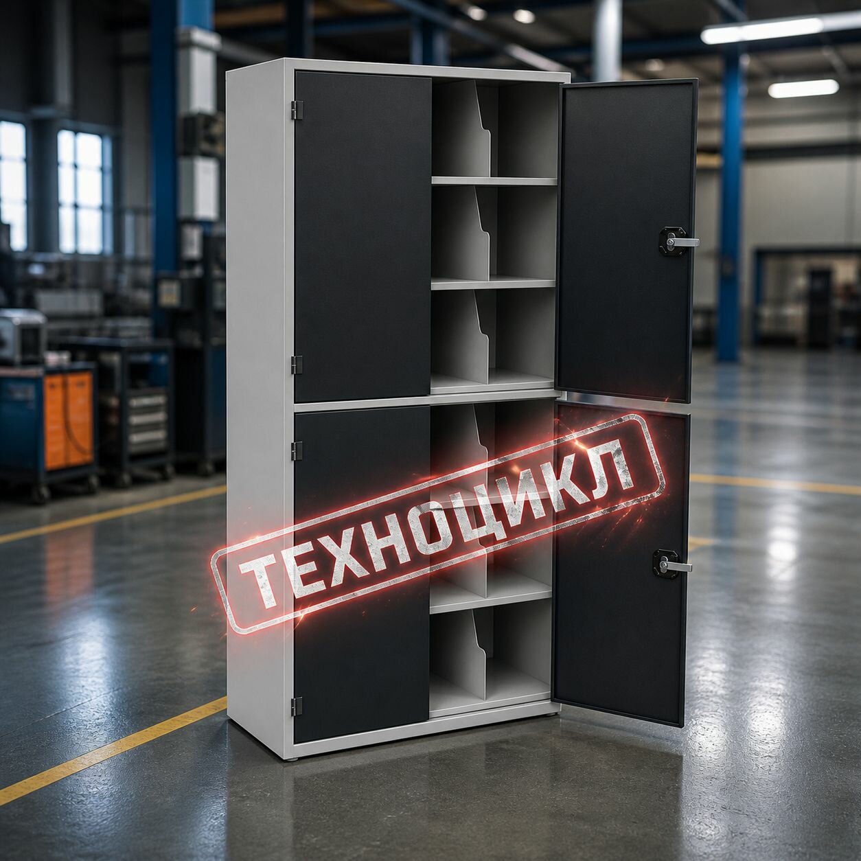 Шкаф для 24 противогазов ХПГ-24, 1700х850х350 мм, серый RAL 7035 техноцикл