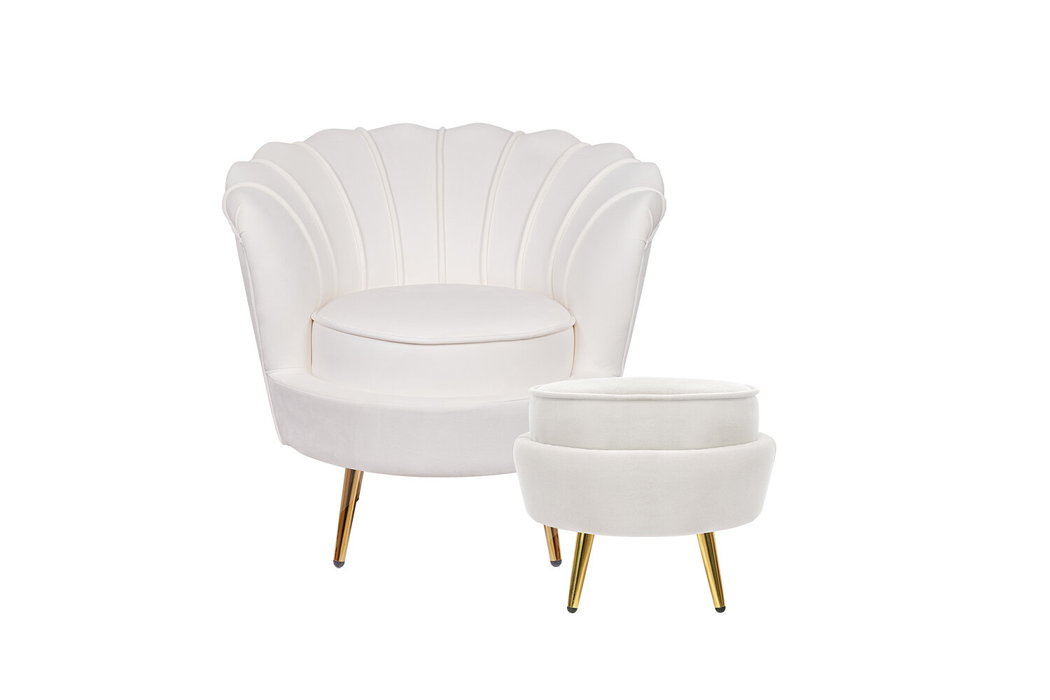 Кресло Mak-interior "Ракушка Pearl Beige", с пуфом, бежевый велюр