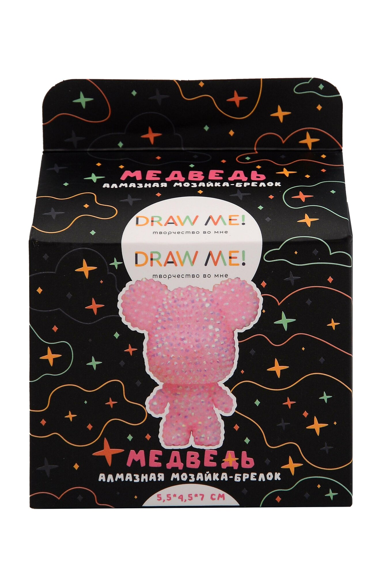 Алмазная мозаика на брелоке Draw Me! "Розовый мишка", (5,5*4,5*7 см)