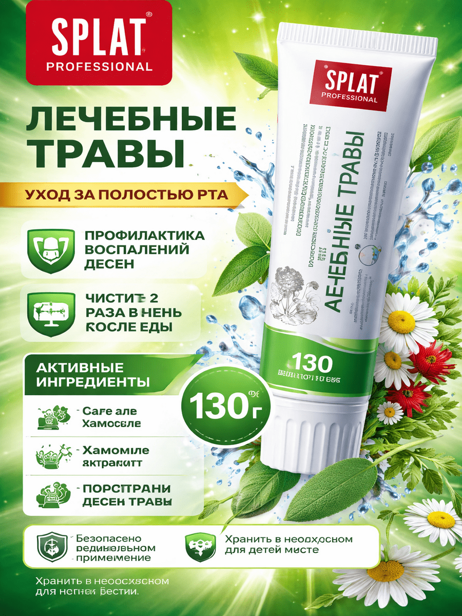 Зубная паста Splat Лечебные травы для комплексной защиты и профилактики воспаления десен, 130г