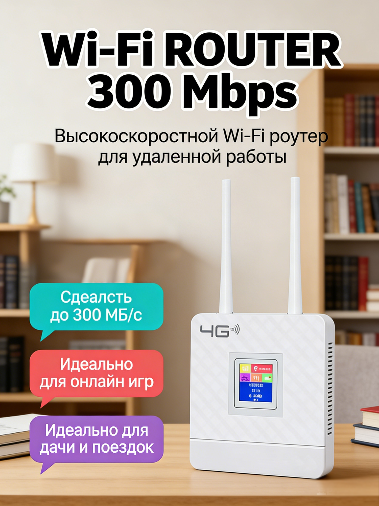 WiFi-роутер, 4G, LTE, с аккумулятором, с сим-картой, 300 Мбит/сек