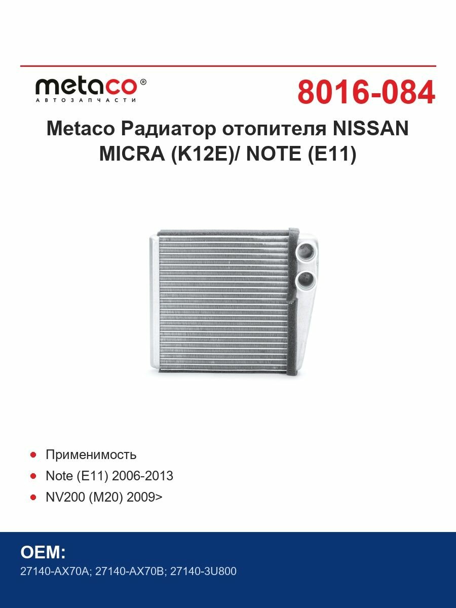 Metaco Радиатор отопителя NISSAN MICRA (K12E)/ NOTE (E11)