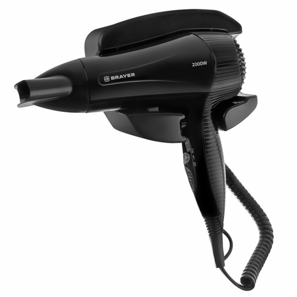 Фен для волос настенный BRAYER BR3021BK, 2000 Вт, пластик, 2 скорости, 2 температурных режима, черный, 608945