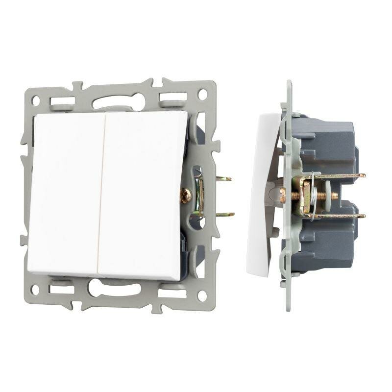 Механизм выключателя двухклавишный проходной SWT-MKP2-PL-WH (250В 16А) Arlight 043727