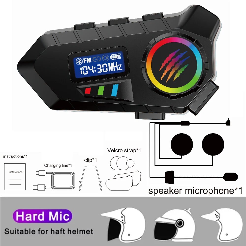 Мотогарнитура Bluetooth 5.4 с Hard Mic, Черный