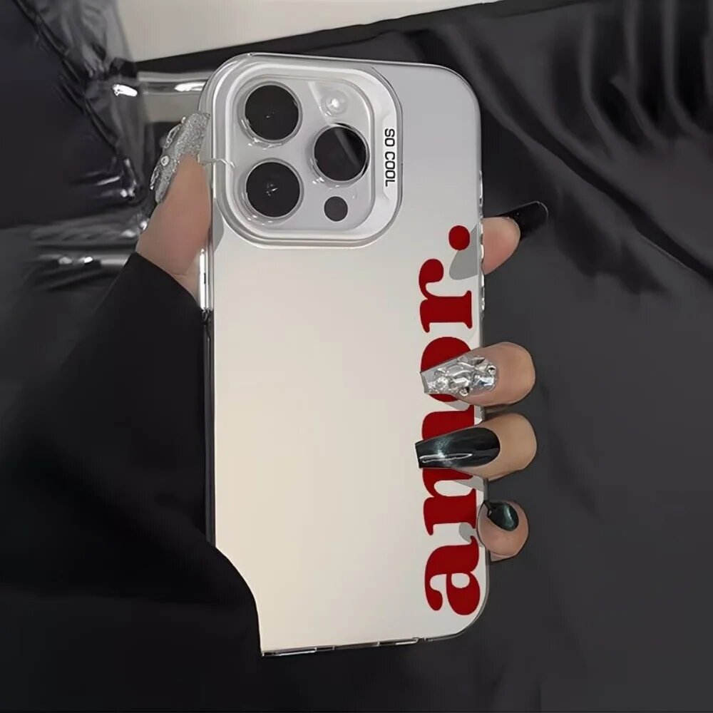 Чехол для iPhone 13 mini, белый, с принтом "amor"