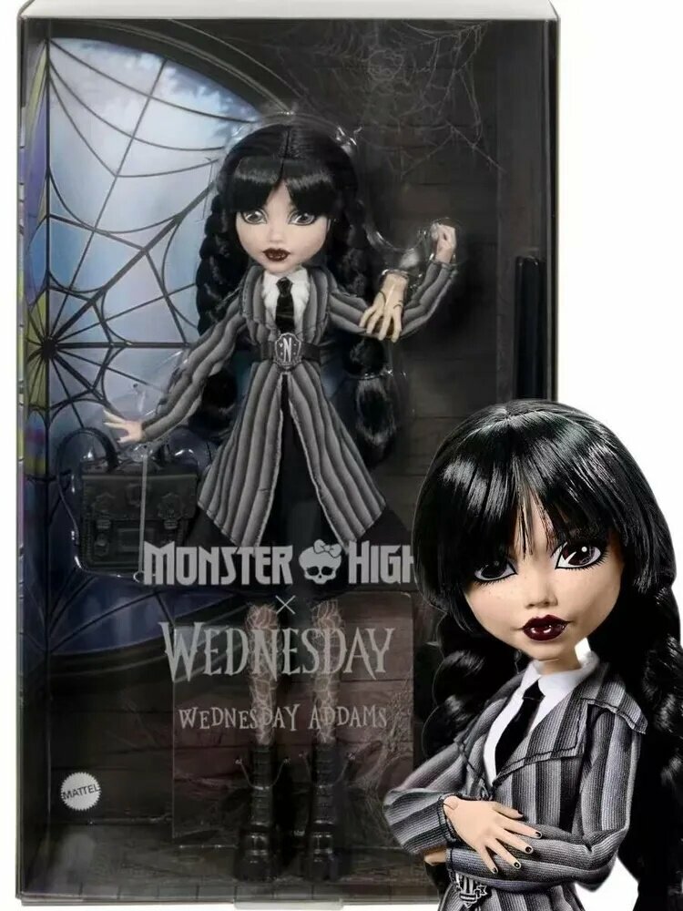 Коллекционная кукла Monster High Уэнсдэй Wednesday Netflix Wednesday Addams doll в форме Nevermore Academy
