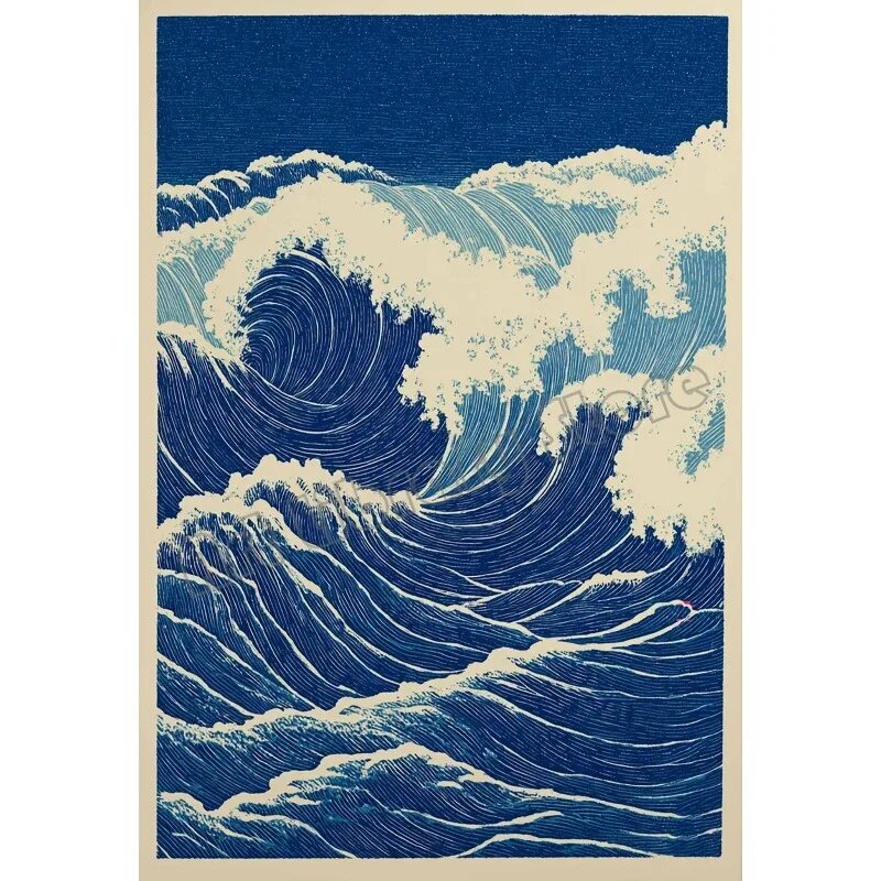 Настенное панно "Волна" японский стиль, 70x100см, темно-синий, цвет 8