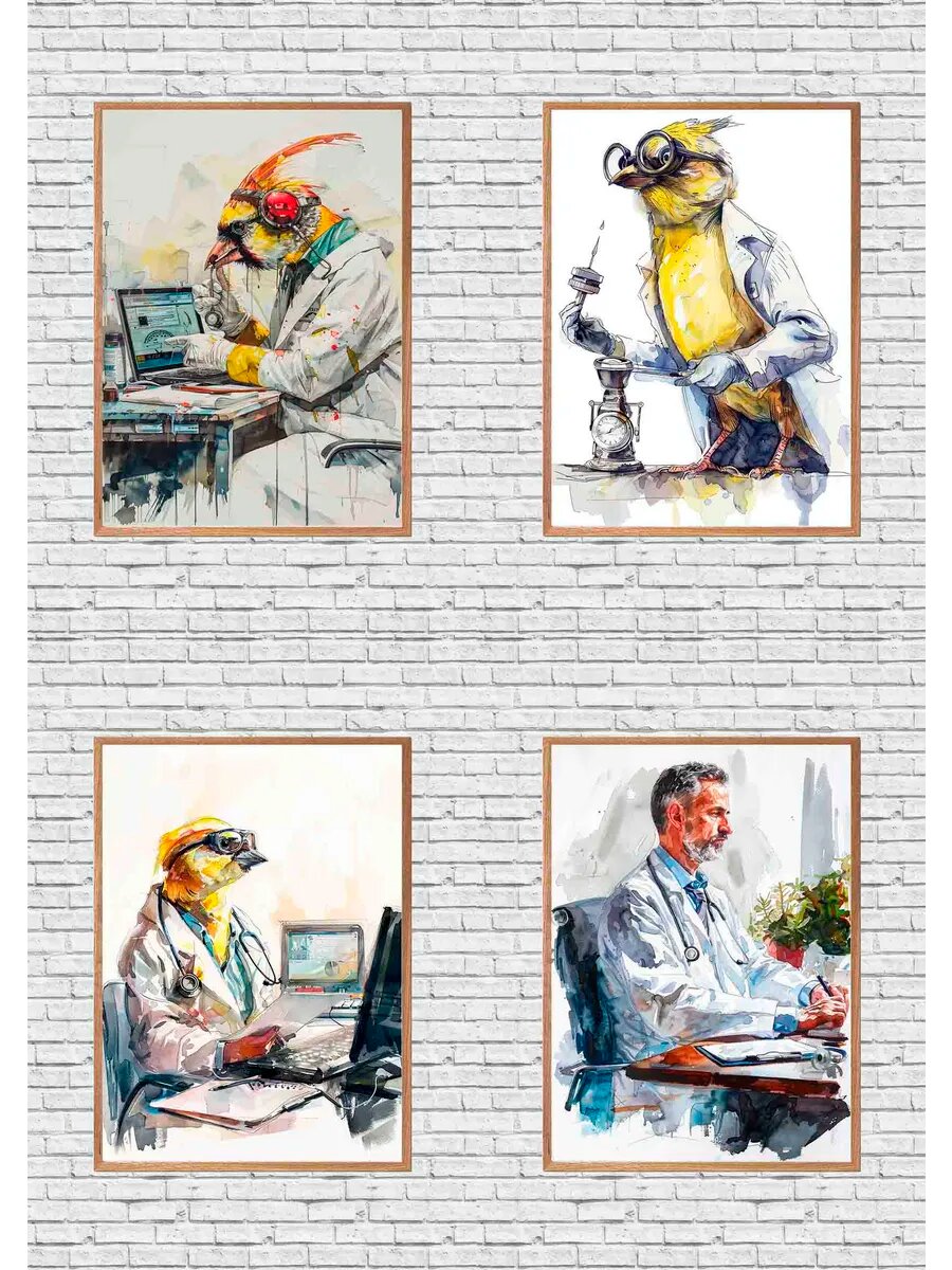 Птичий доктор-щегол, 4 Плаката, 30x21см