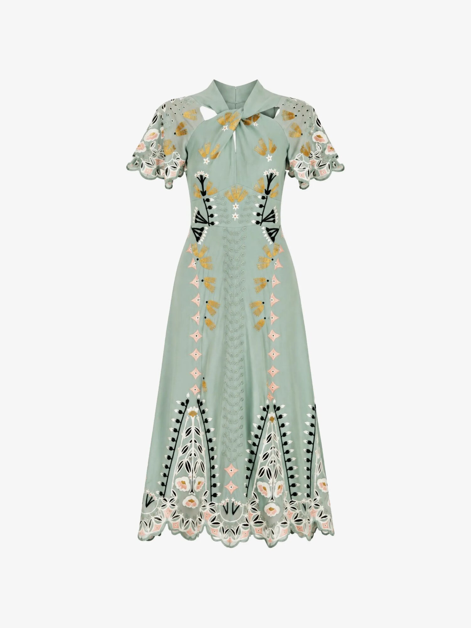 Платье Embroidered scalloped-edge midi dress