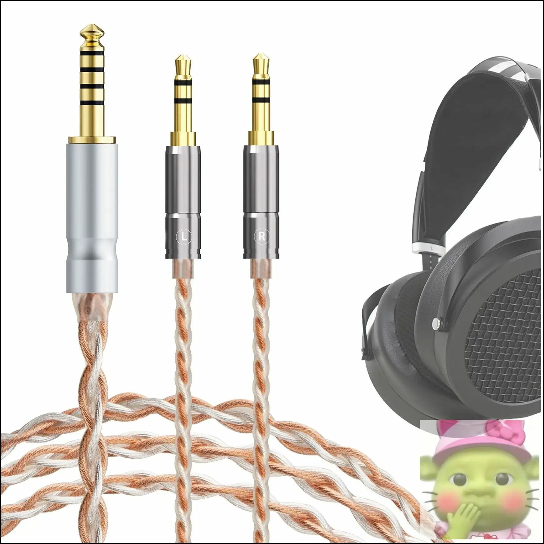 Балансный кабель 4,4 мм, совместимый с HIFIMAN Sundara-C HE4XX 400i, HE1000V2 Denon AH-D600, плетеным посеребренным аудиокабелем 5N OCC (от 4,4 мм до двух штекеров 3,5 мм / 5 футов)