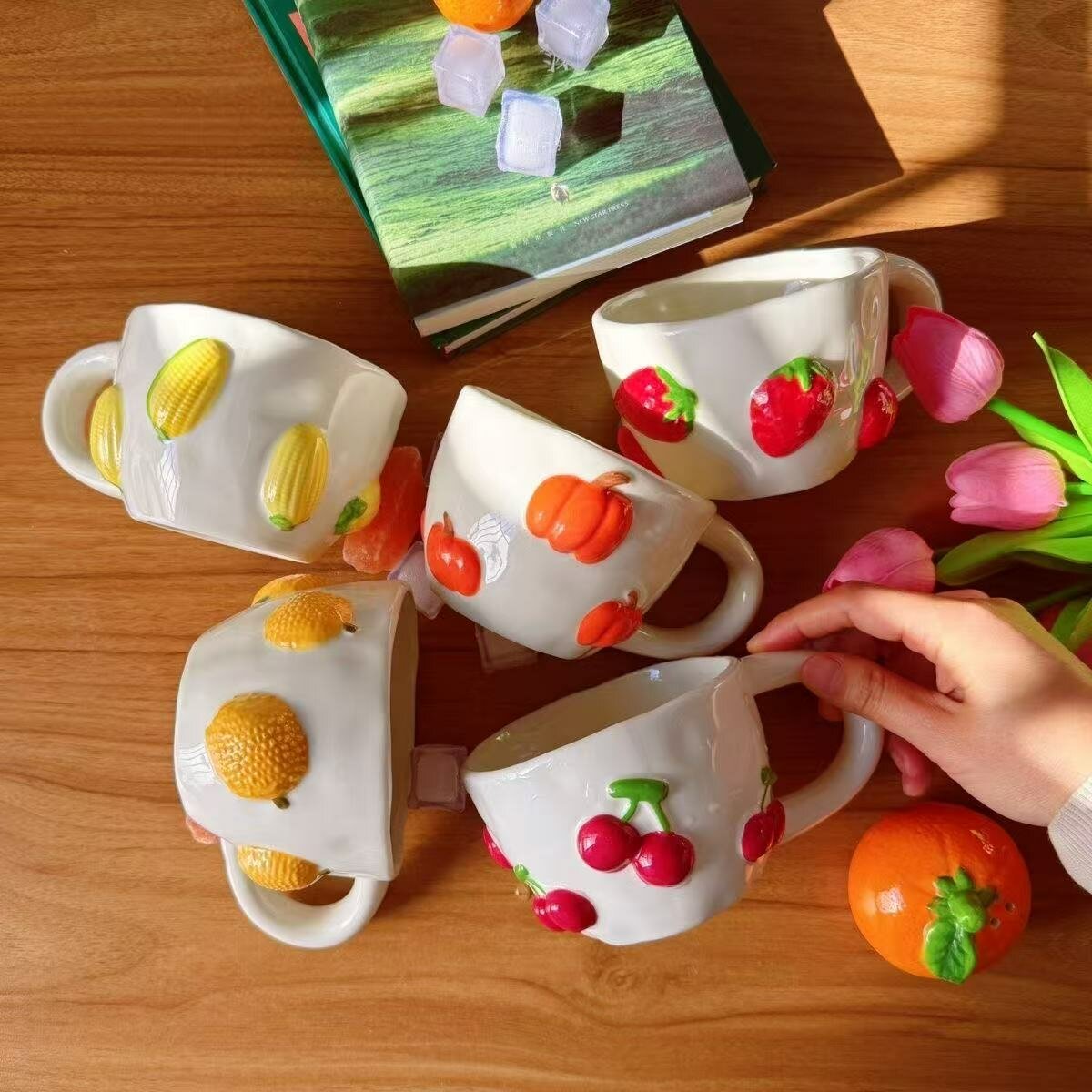 Керамическая кружка, вишня + тыква, две упаковки, размер 15,27,5 см