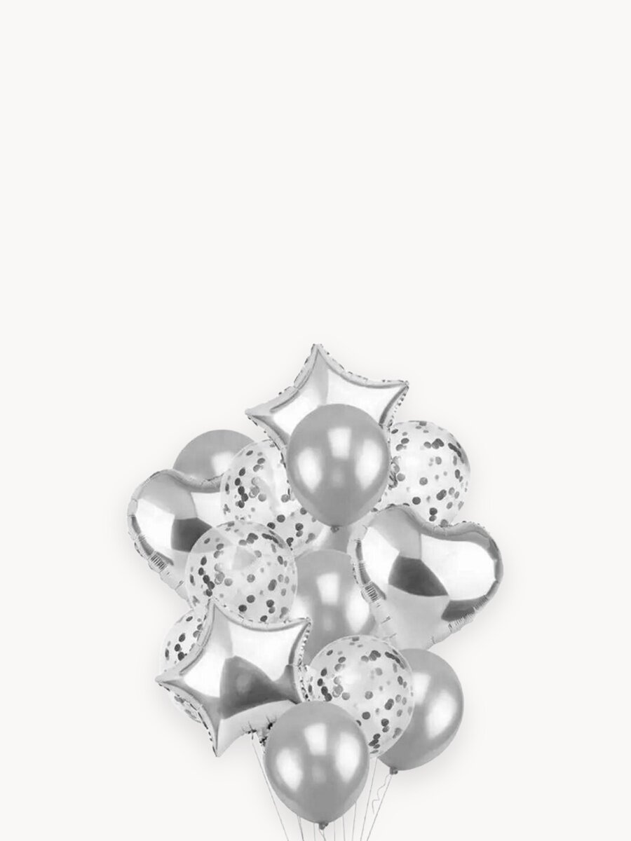 Набор воздушных шариков/ Воздушные шарики с конфетти/ Праздничный набор шаров/ Шарики для праздника/Серый