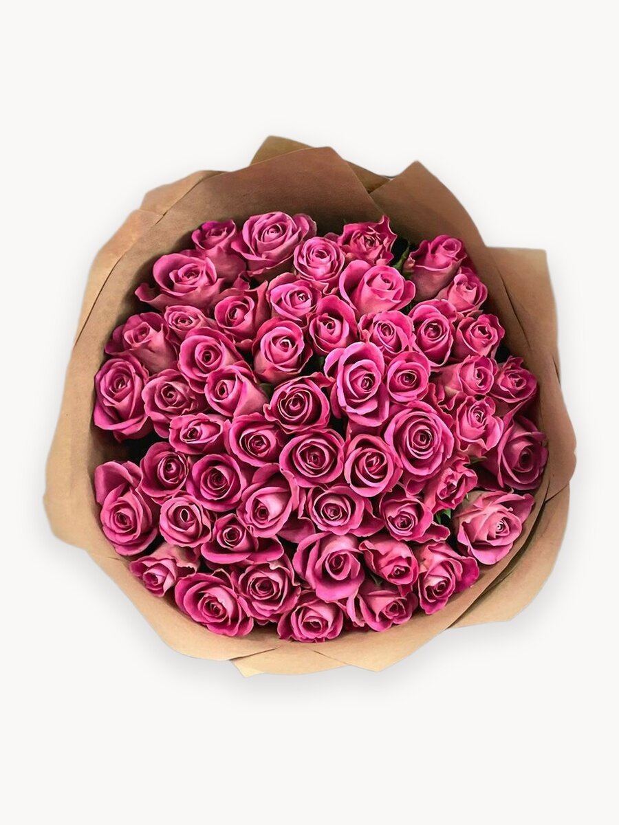 Букет живых цветов из 51 розовой розы 40см в крафте от Букет Маркет