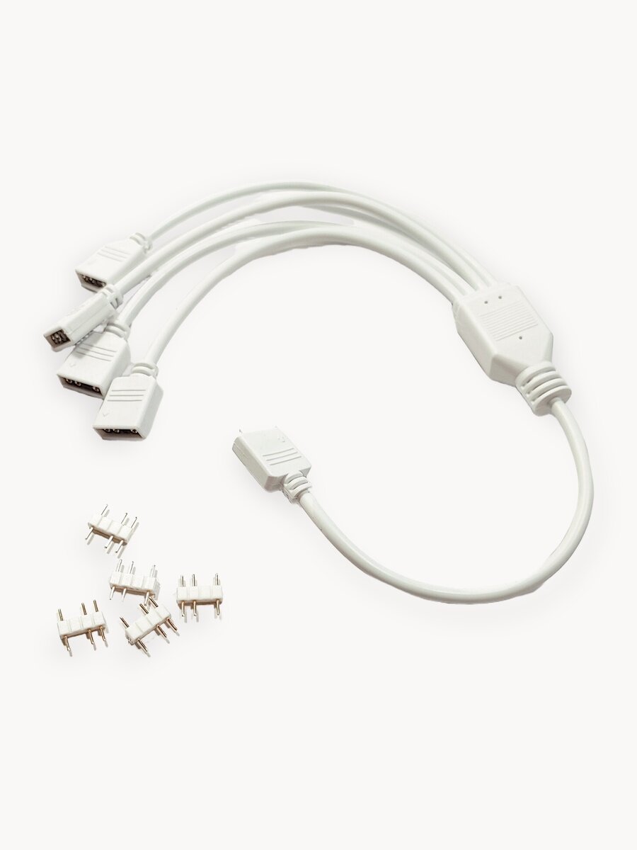 ARGB разветвитель для вентиляторов, кабель на 4 разъема/выхода 3PIN 5V, 30 см (белый)