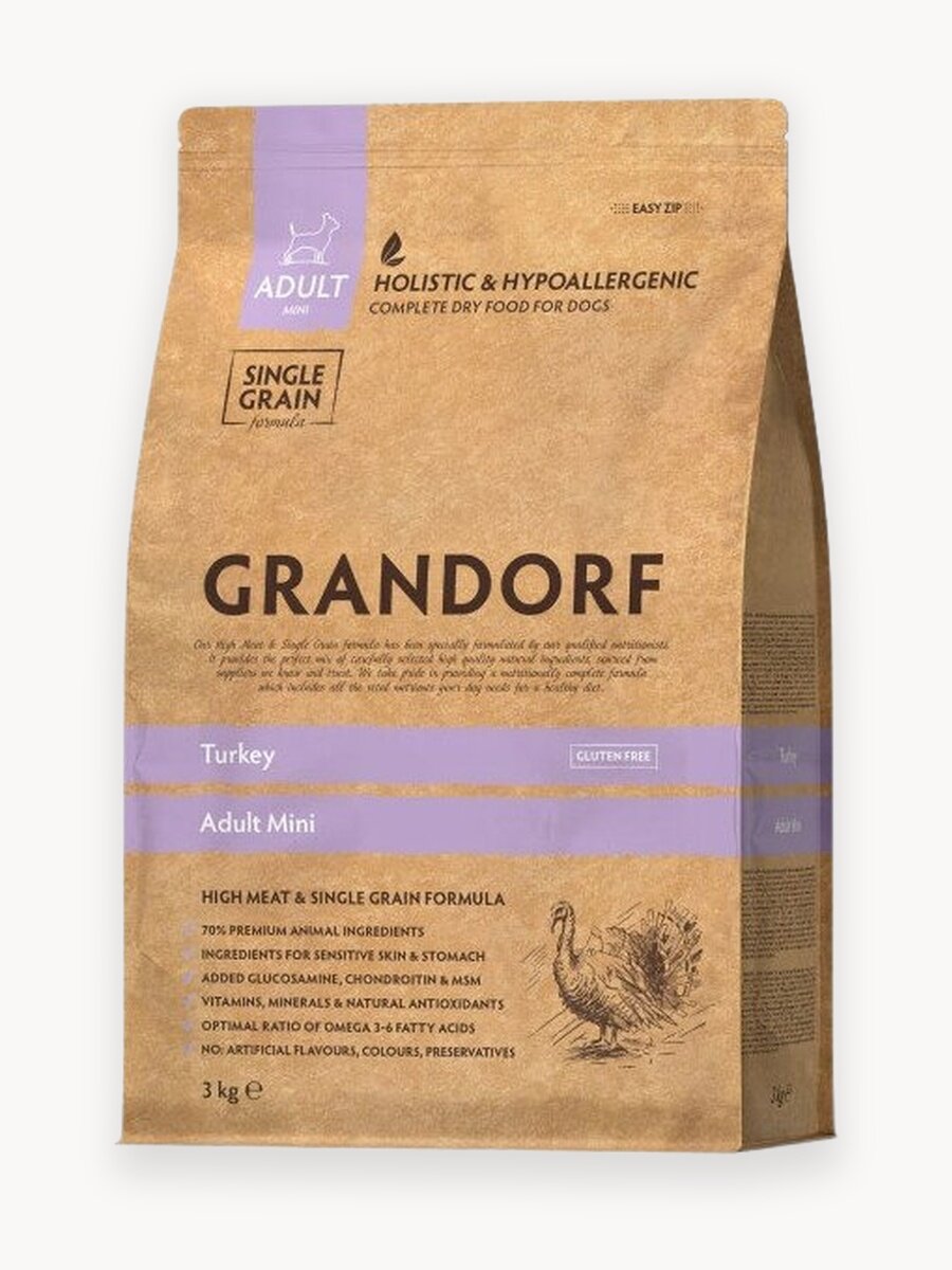 Сухой корм Grandorf Turkey Mini для взрослых собак мелких пород Индейка, 3 кг.