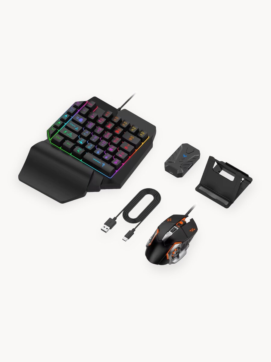 Игровой набор для телефона 5 в 1 YELANDAR K170 / Клавиатура + Мышка + Коврик + Конвертер для смартфона + Подставка