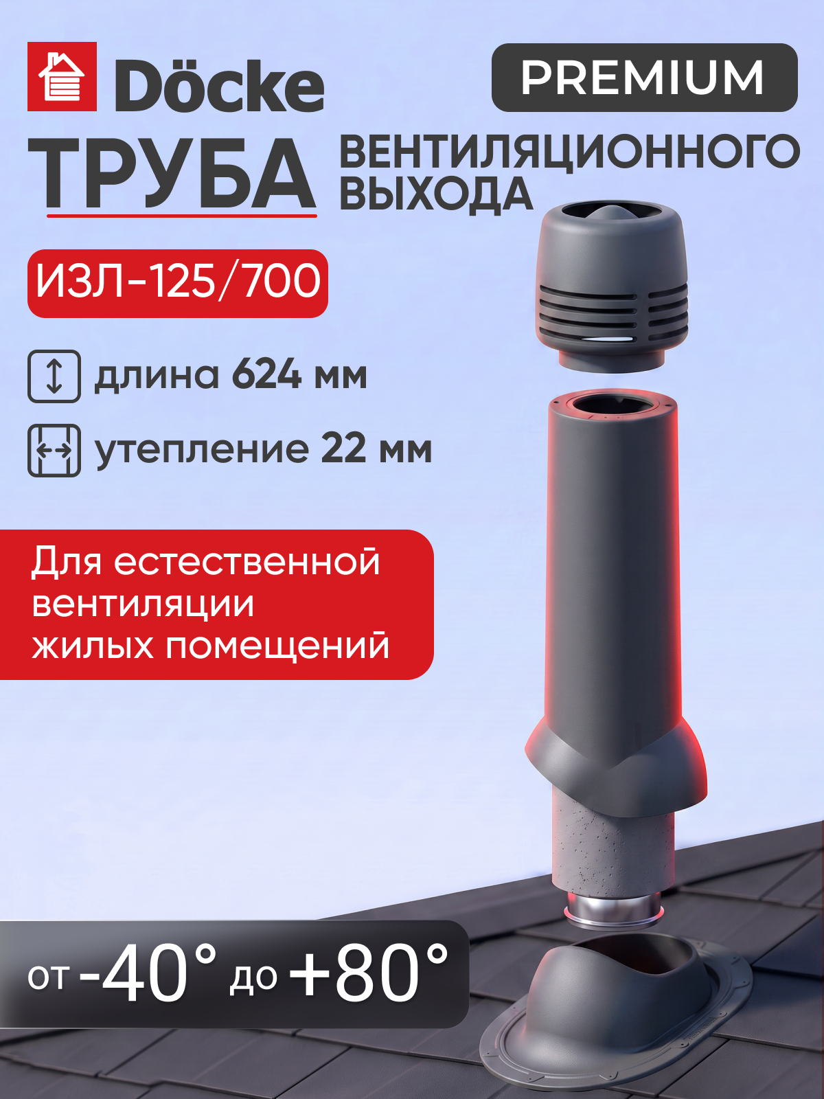 Труба вентиляционная Docke PREMIUM, 125/700 мм, Чёрный (RR33)