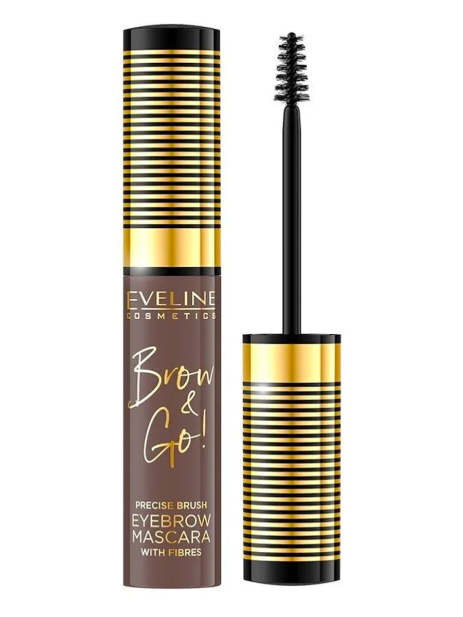 Eveline Тушь стойкая Brow&Go для бровей с микрофиброй, тон 04 ash brown - пепельный коричневый, 6 мл