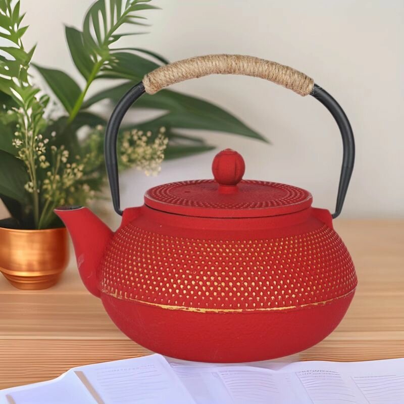 Чугунный заварочный чайник с узором пиона, японский литой чайник для заваривания чая