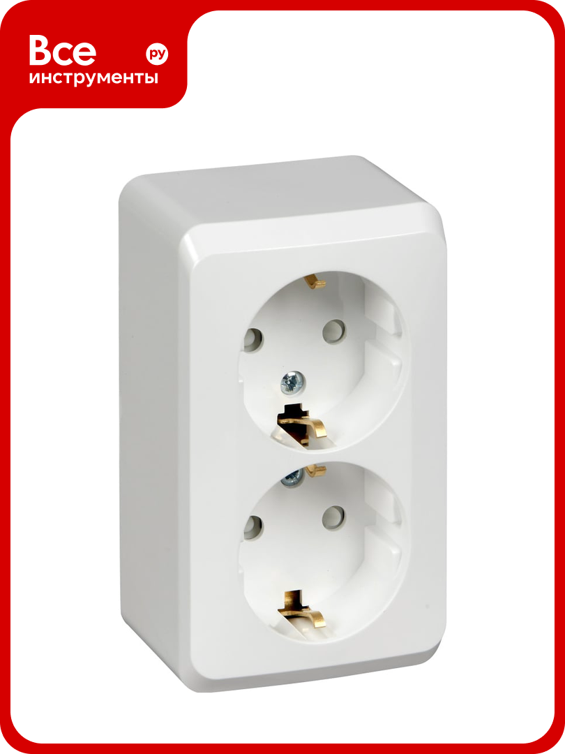 Двухместная розетка Systeme Electric ОП Этюд 16А защ. шторки, с заземлением, белая PA16-008B, для применения в сетях до