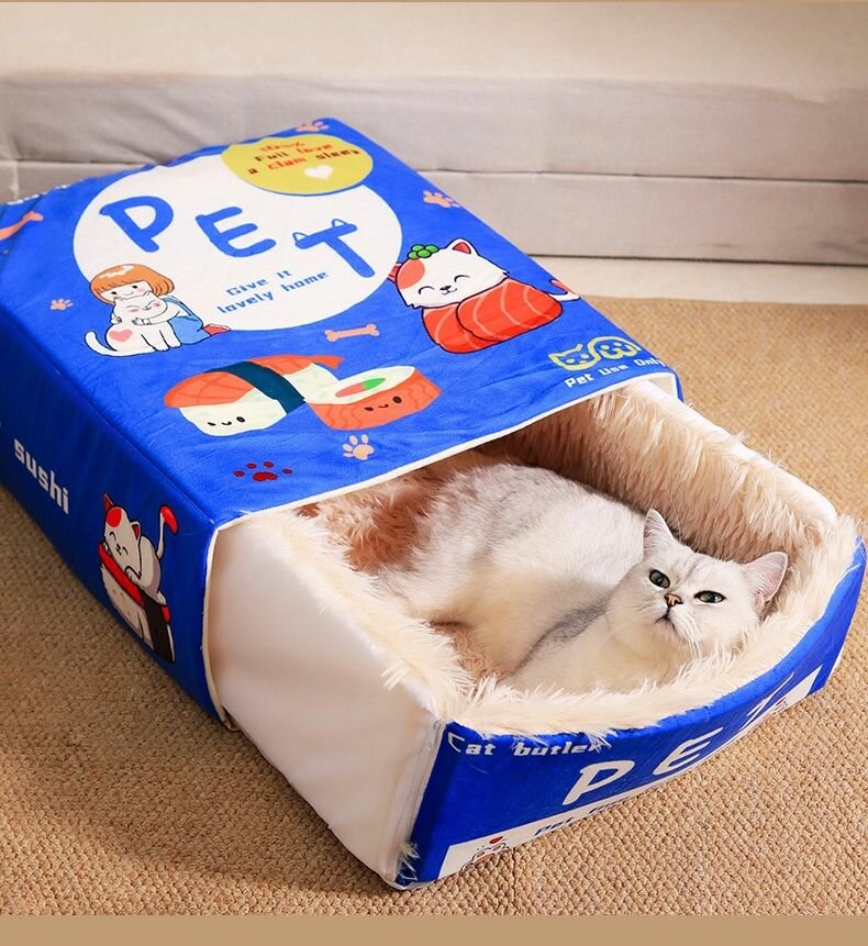 Зимняя кошачья логовка для согрева, в форме интересного коробка для лакомства