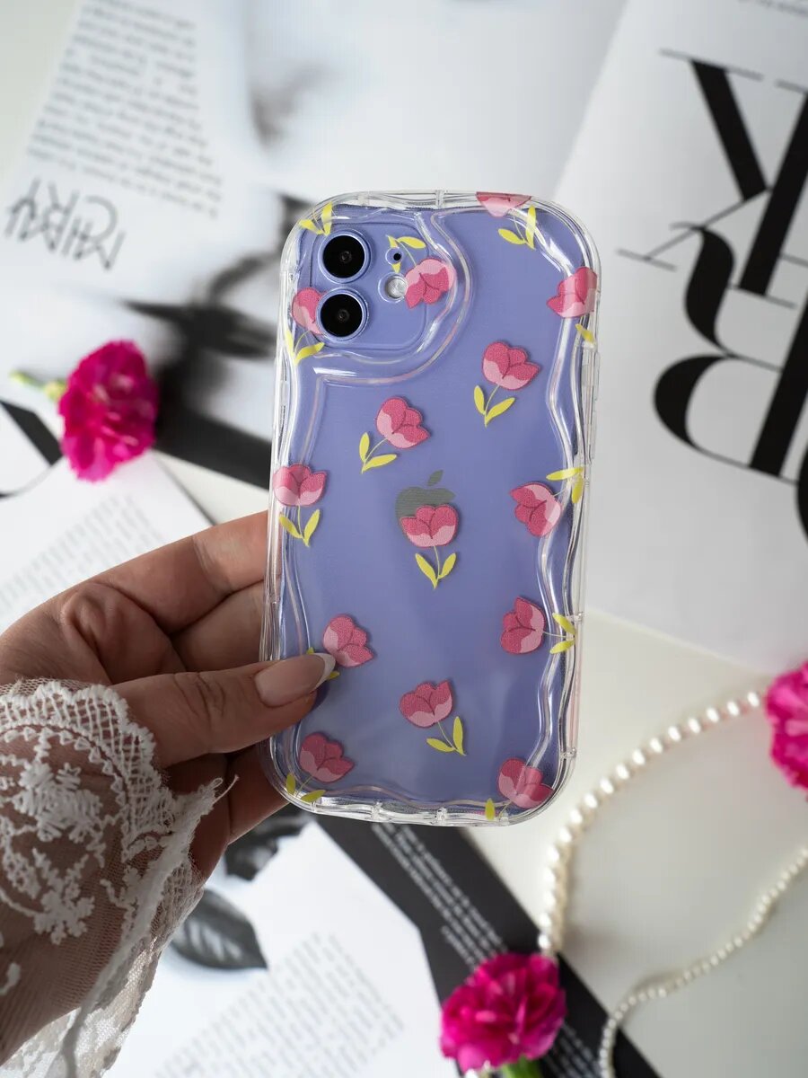 Чехол О'кейси, для iPhone 12, с принтом, защита камеры, прозрачный, розовый