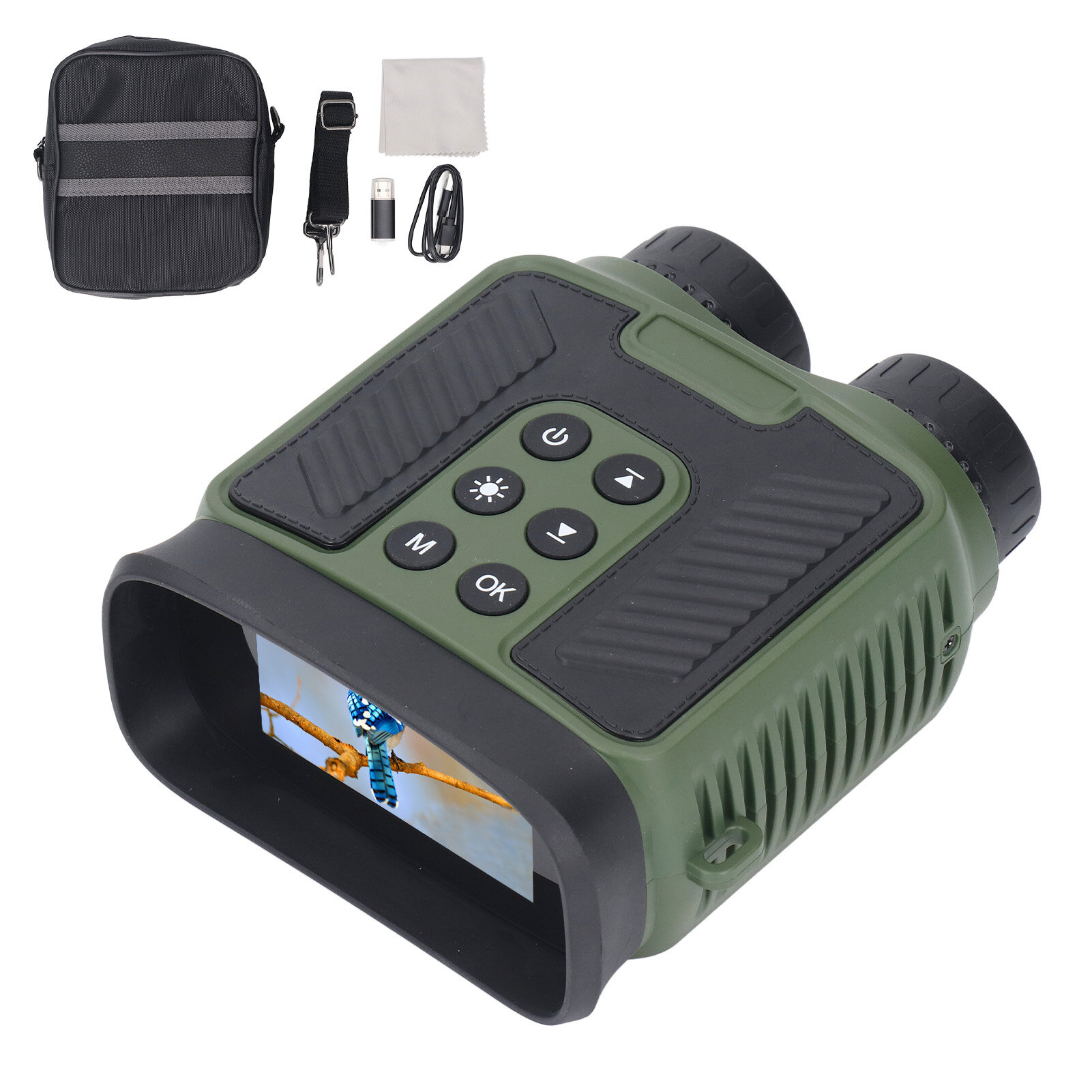 Бинокль ночного видения 2.5K, 40 Мп, 10x оптический / 8x цифровой зум, 7-ступенчатая ИК-подсветка, регулируемый, для наблюдения за птицами, зеленый