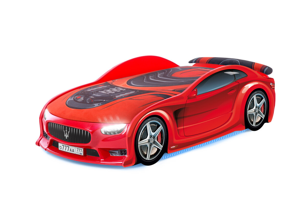 Кровать-машина Futuka UNO Plus с матрасом, комплектация люкс, 180х80 см, цвет красный