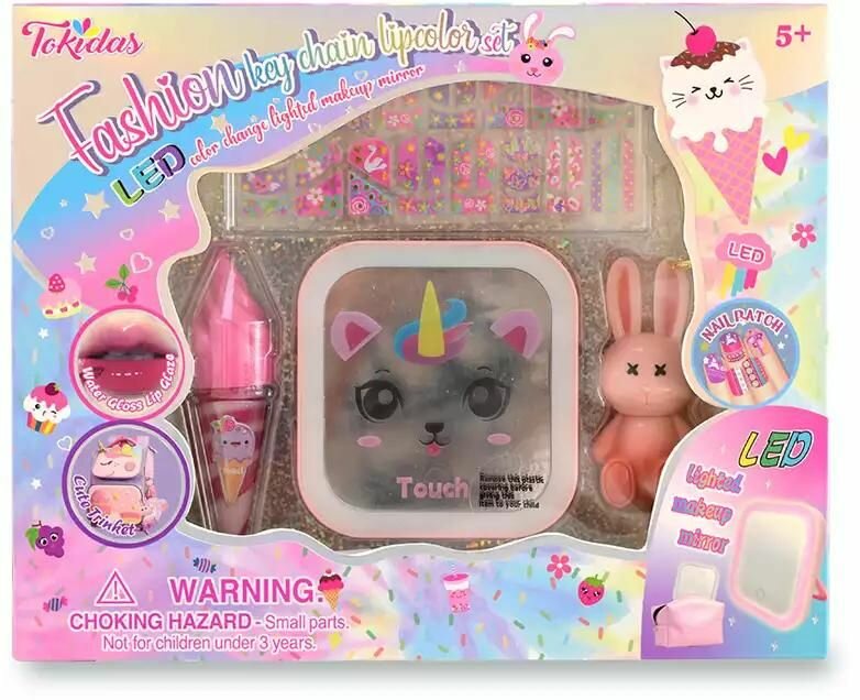 Набор детской косметики Tokidas помады, зеркало LED, косметичка