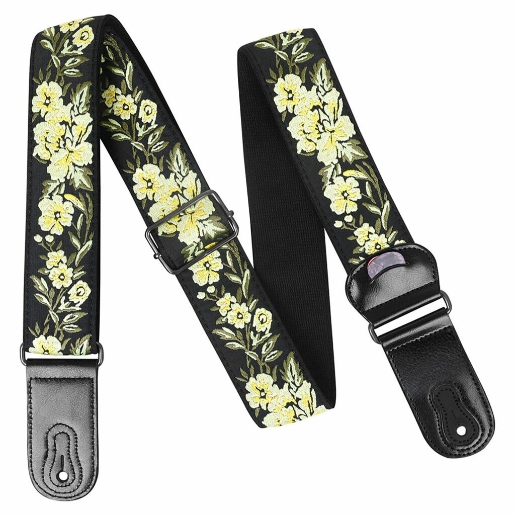 Аксессуар для струнных, Гитарный ремень в этническом стиле с расширенным плечевым ремнем акустической гитары возможностью подключения медиаторов-AS313 yellow rose