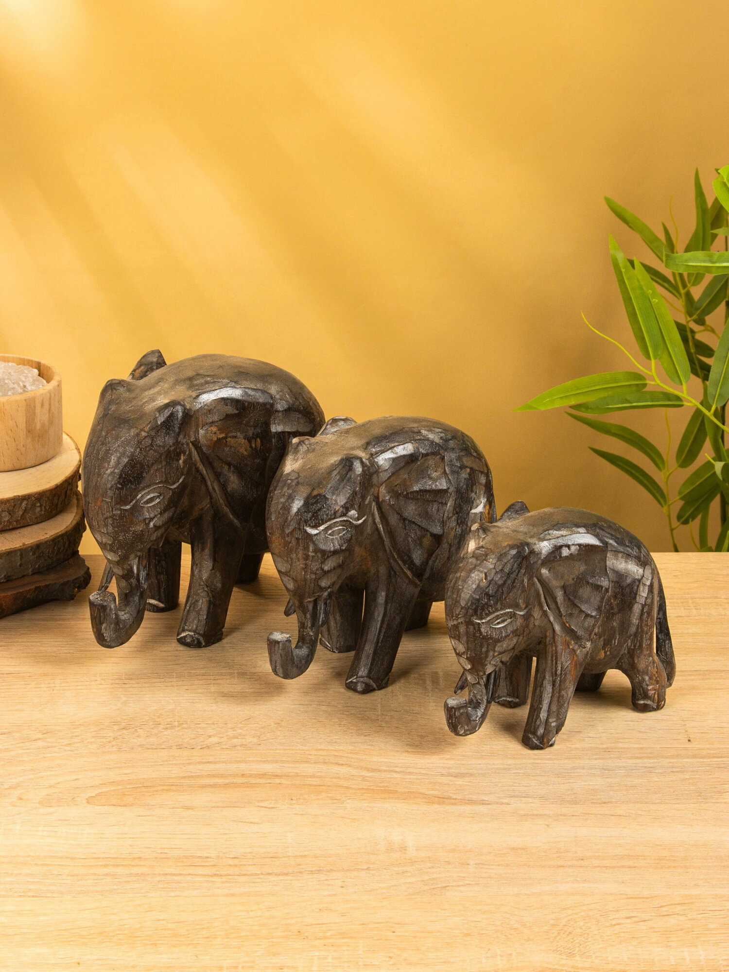 Набор сувенирный "Слоники", h=19 см, h=17 см, h=15 см, дерево, серый