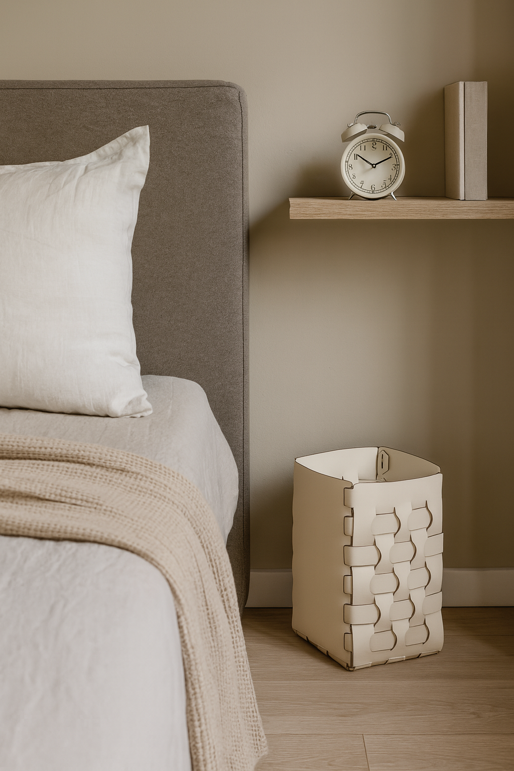 Мусорное ведро из натуральной кожи, плетение Dubai, молочное, 20x20x35 см