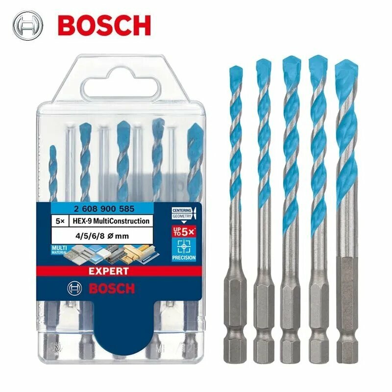 Набор сверл Bosch 2608900585 с шестигранным хвостовиком, 5 шт, сверла для плитки, стекла, керамики, цемента, металлического сплава, 4/5/6/6/8 мм