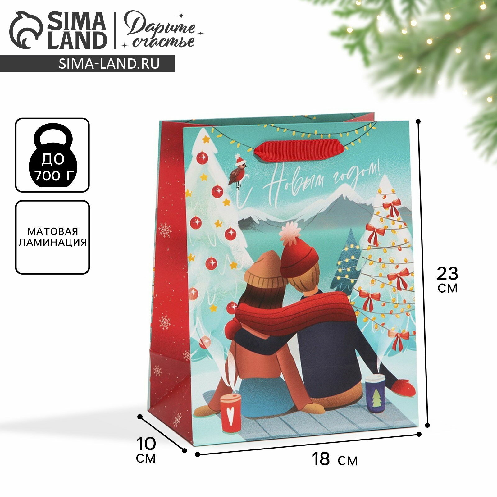 Пакет подарочный новогодний ламинированный "С Новым годом", MS 18x23x10 см