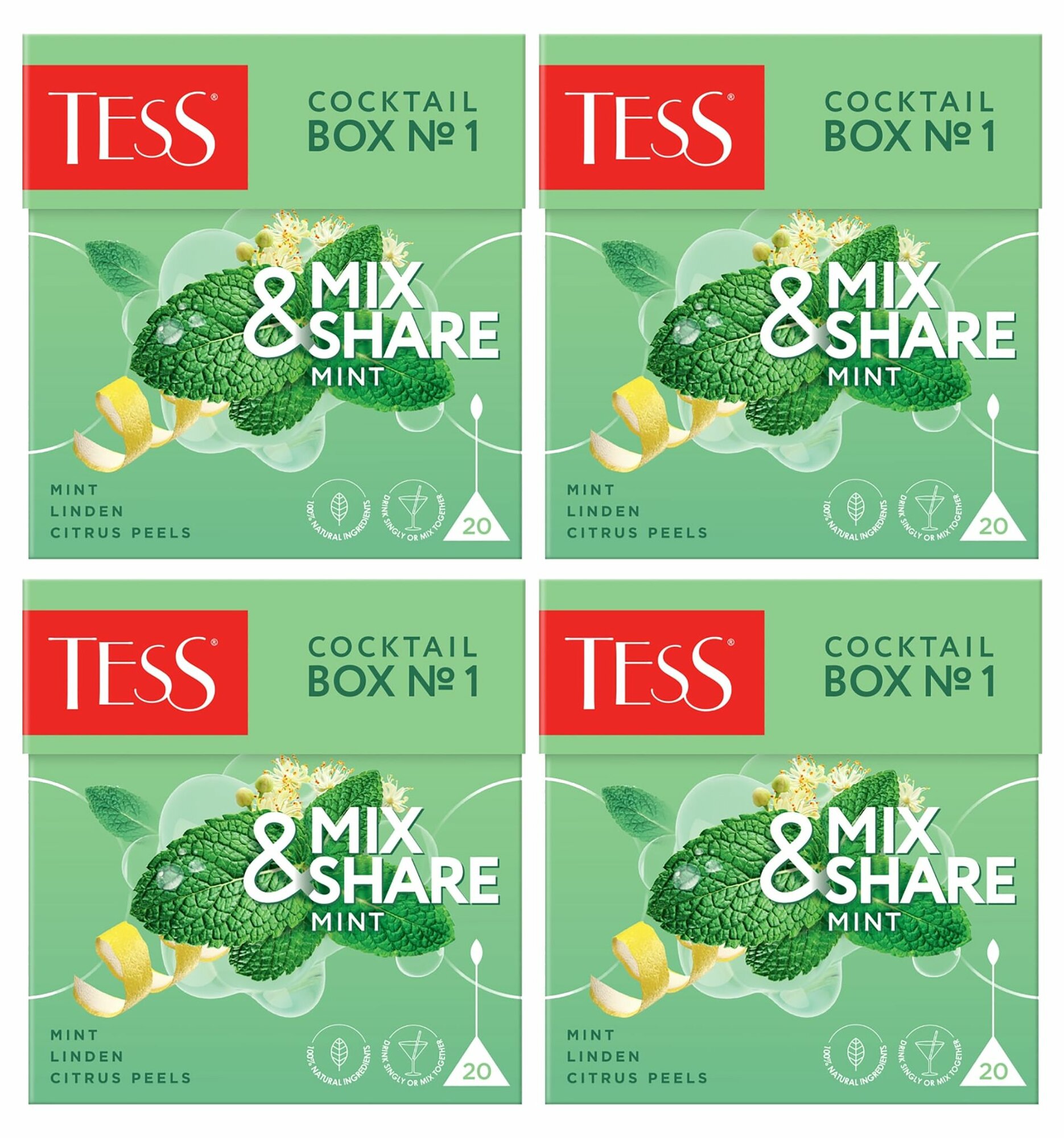 Чайный напиток в пирамидках Tess Cocktail Box №1 Mint, 20 пакетиков х 4шт. Мята