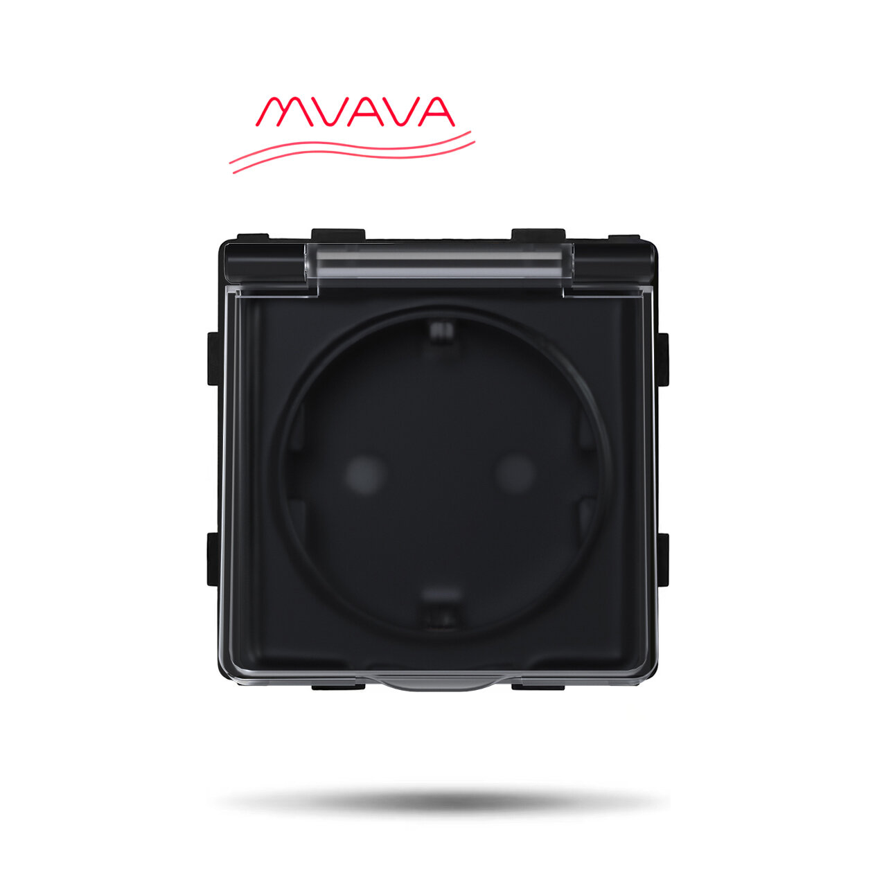 Механизм розетки MVAVA (без рамки) с крышкой брызгозащищеная, цвет черный