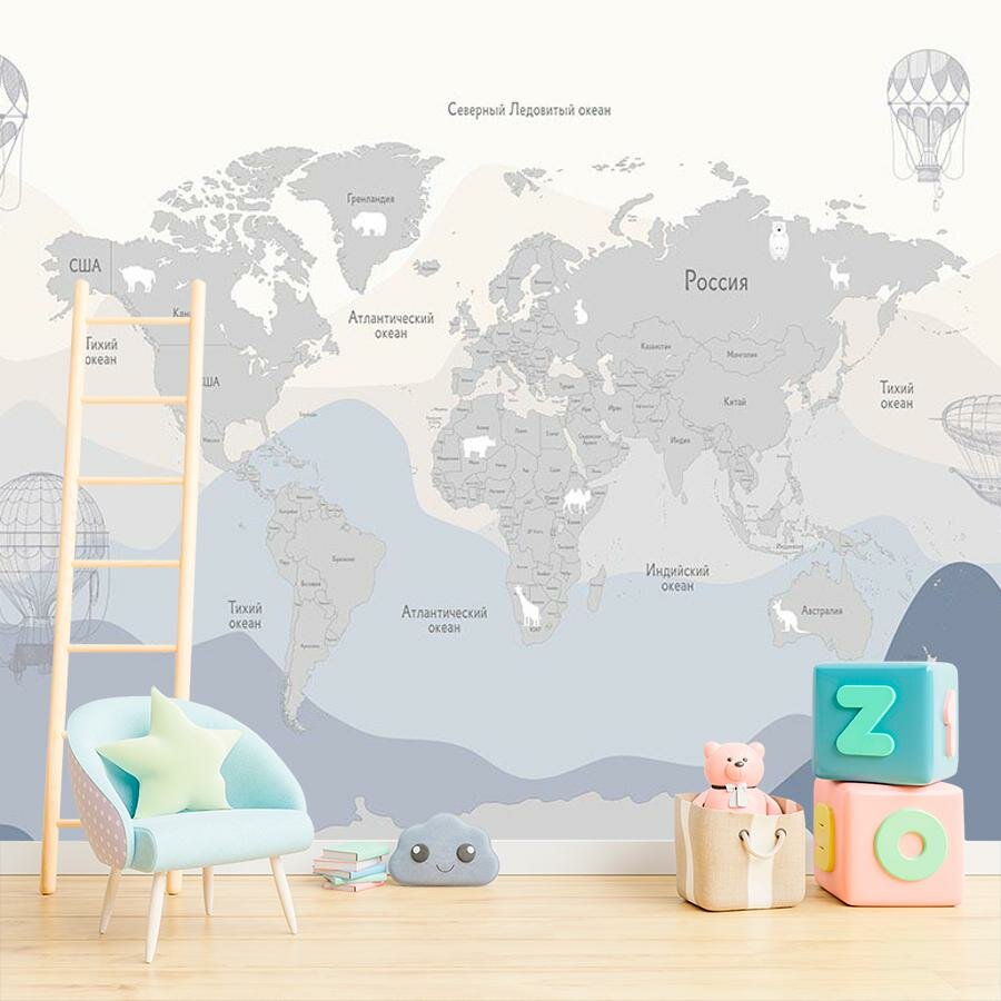 Фотообои Голубая карта мира 14-395-S-Холст 270 x 200 см (ВхШ) Бесшовные, флизелиновые, влагостойкие обои MasterFresok