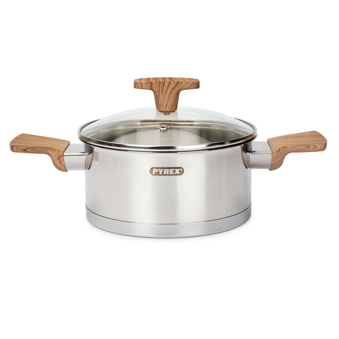 Кастрюля из нержавеющей стали со стеклянной крышкой, 2 л, Design PYREX 18x8.5см