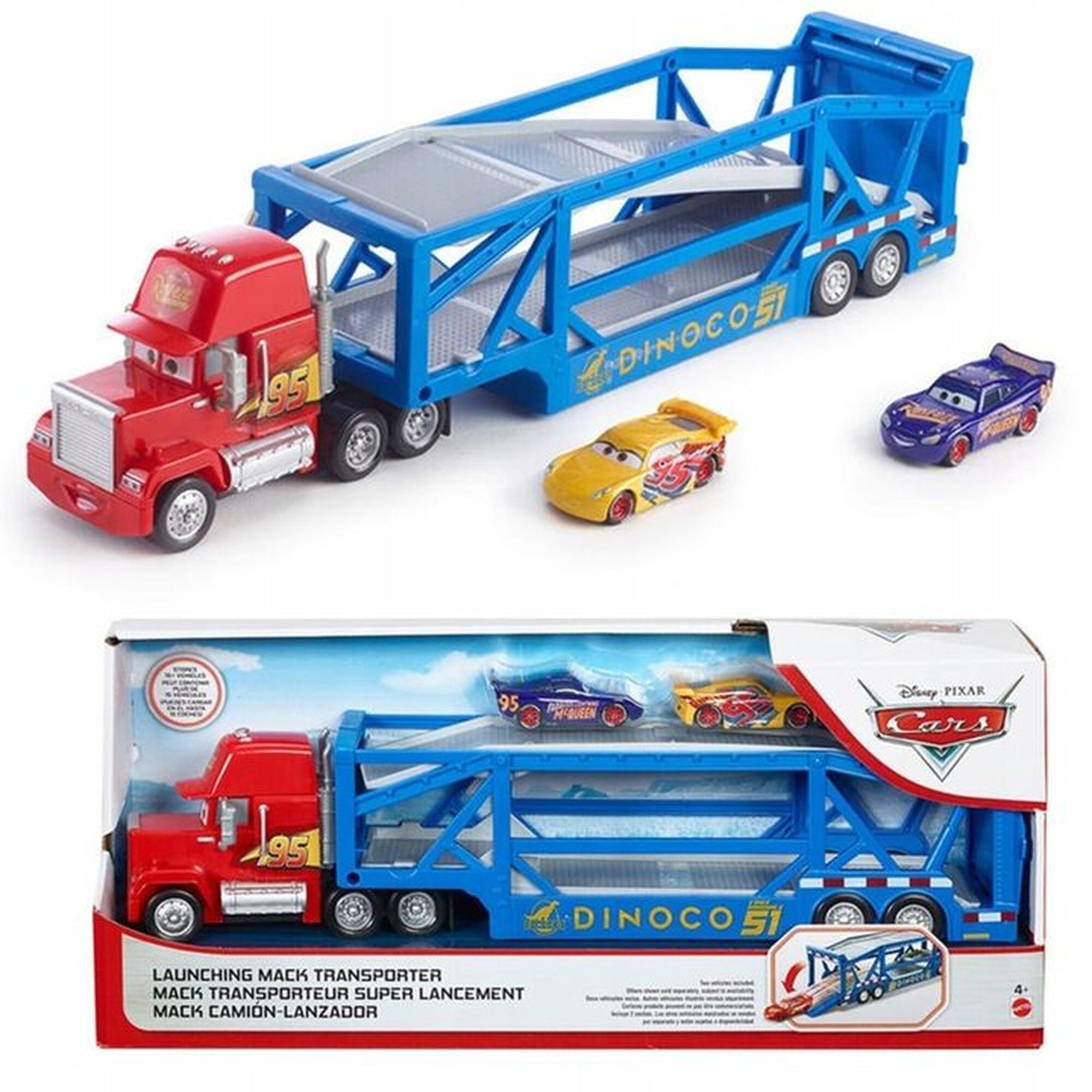 Игрушечный транспорт Mattel Disney Pixar Cars - Машинки из мультфильма Тачки - Автовоз грузовик Mack + 2 машинки - GKR37