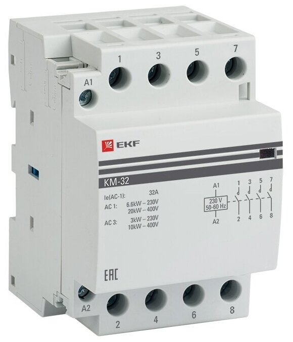 Контактор модульный EKF PROxima КМ (km-3-32-40) 230-240 В 32 А тип AC 4НО