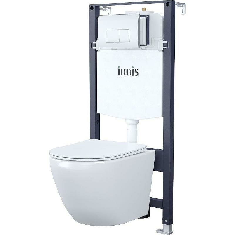 Комплект унитаза с инсталляцией Iddis Basic BASB010i73 с сиденьем Микролифт и клавишей смыва Хром