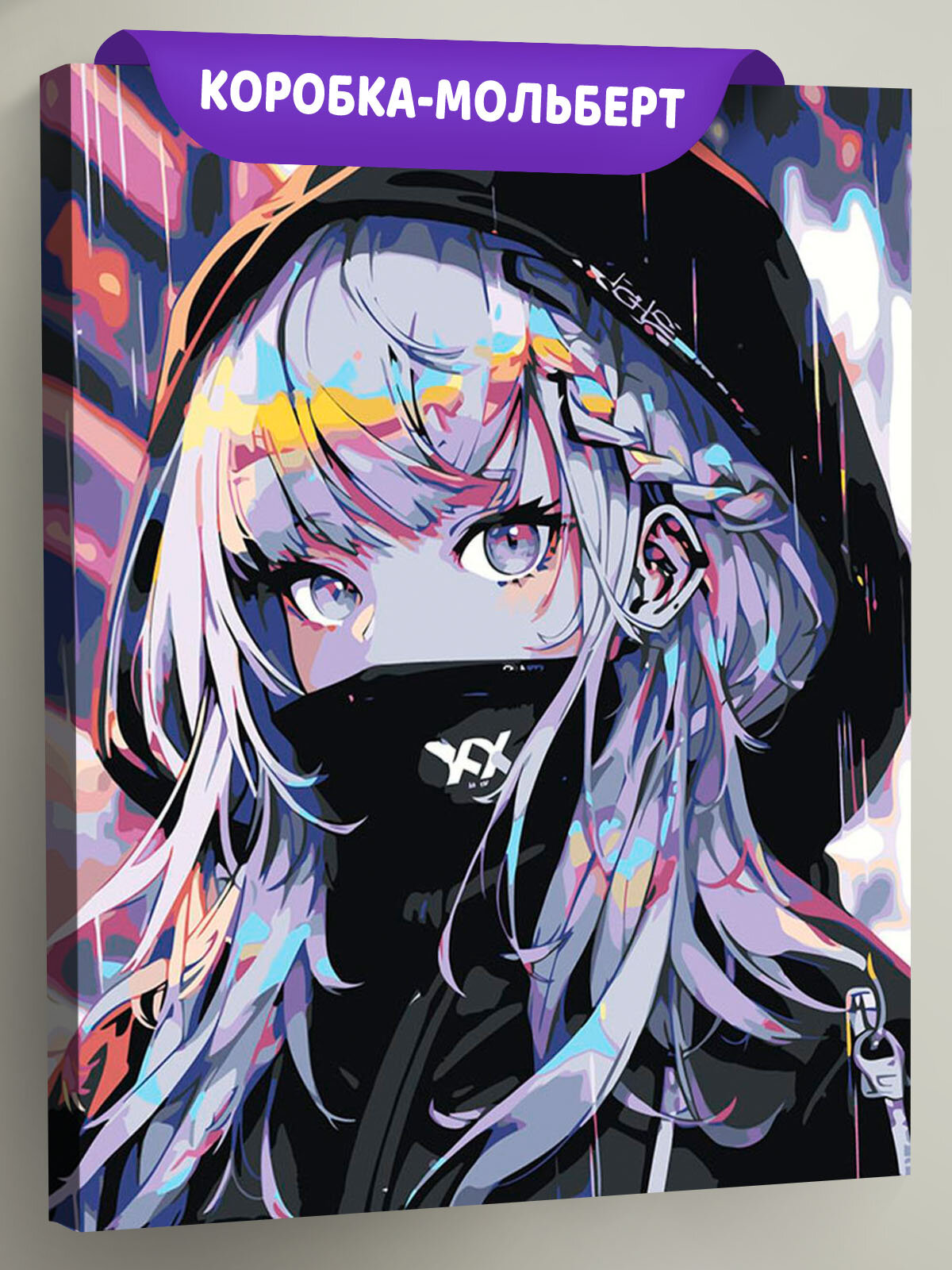 Картина по номерам на холсте с подрамником "Аниме: Девушка в капюшоне в стиле киберпанк", Раскраска 40х50 см, Люди