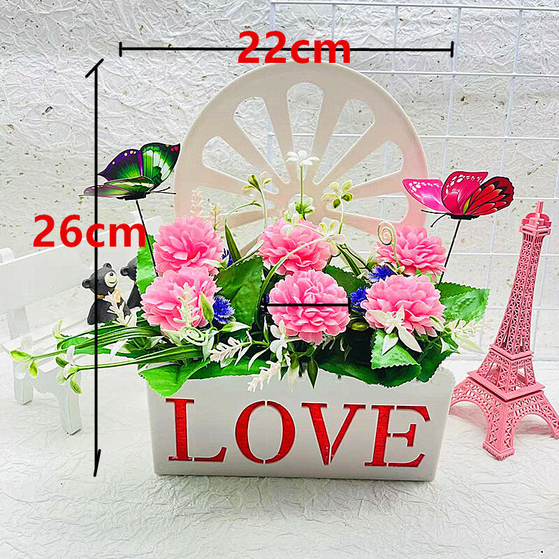 Love heart wall hanging artificial flower decor with silk blossom bouquet for home and event use, pink